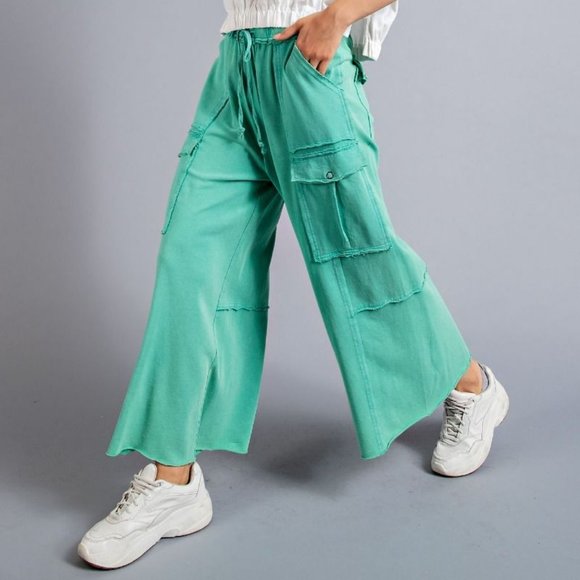 Pants & Jumpsuits | Last Pair Easel Atlantis Green Mineral Washed Wide ...